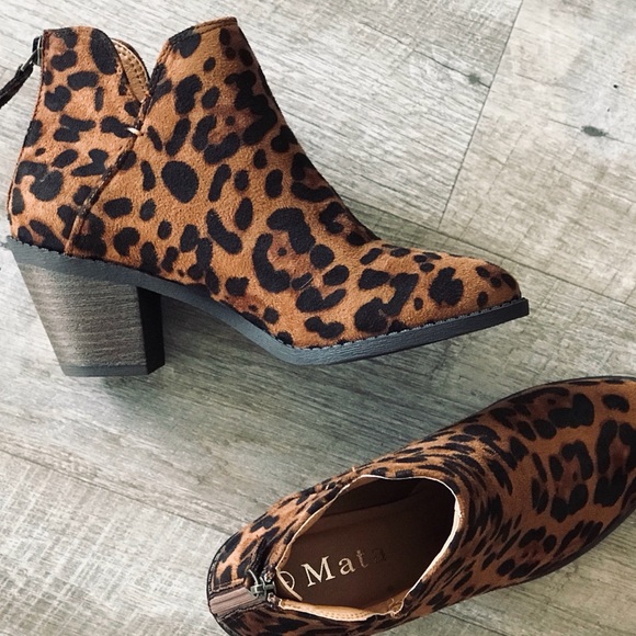 Mata | Shoes | Mata Leopard Nubuck Block Heel Ankle Cut Zip Boots ...